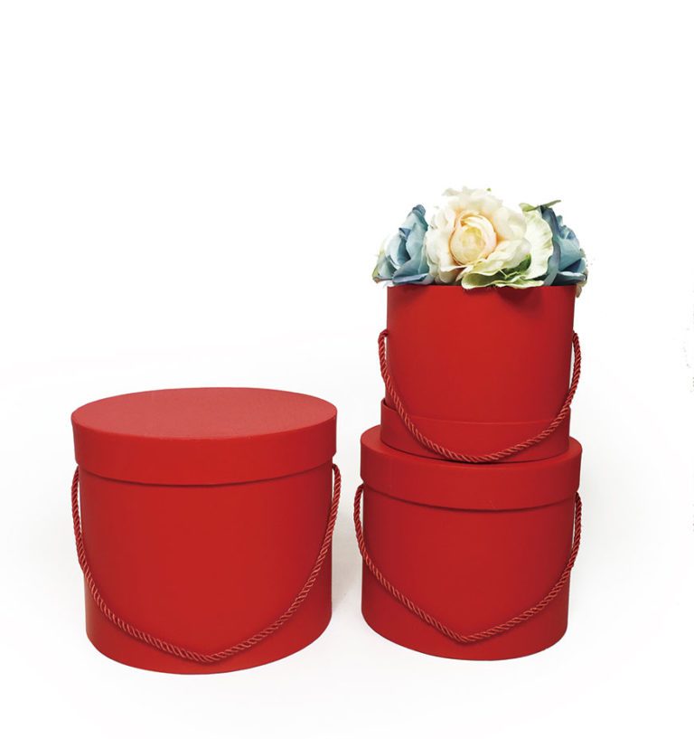 W9393 Red Round Flower Boxes Set of 3 | D & E Floral Supplies