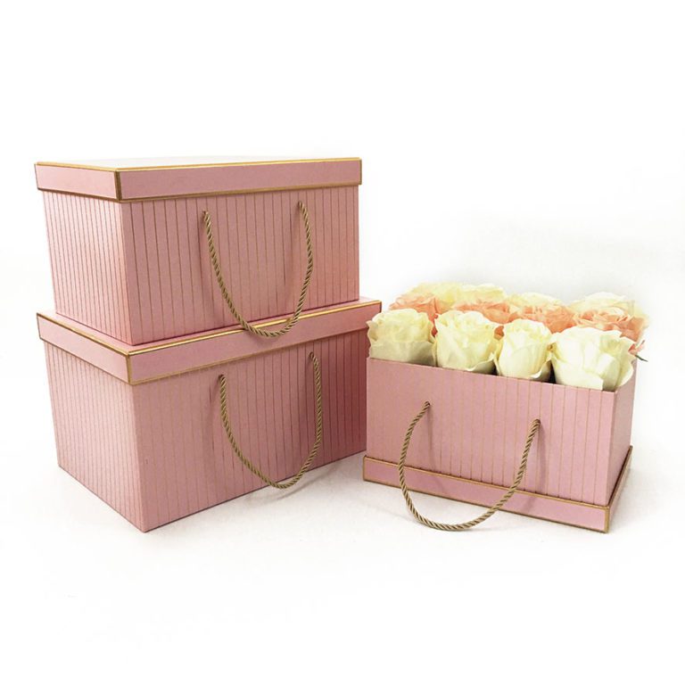 W9454 Pink with Golden Grids Rectangular Flower Boxes Set of 3 | D & E ...