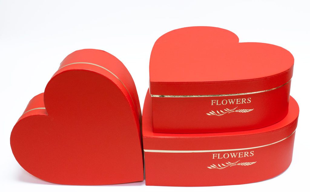 W9647 Red Royal Heart Shape Flower Boxes (Set of 3) | D & E Floral Supplies