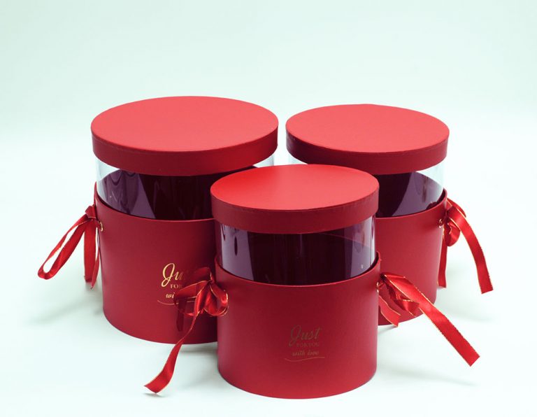M029 Set of 3 Red Round Boxes With Transparent Top | D & E Floral Supplies