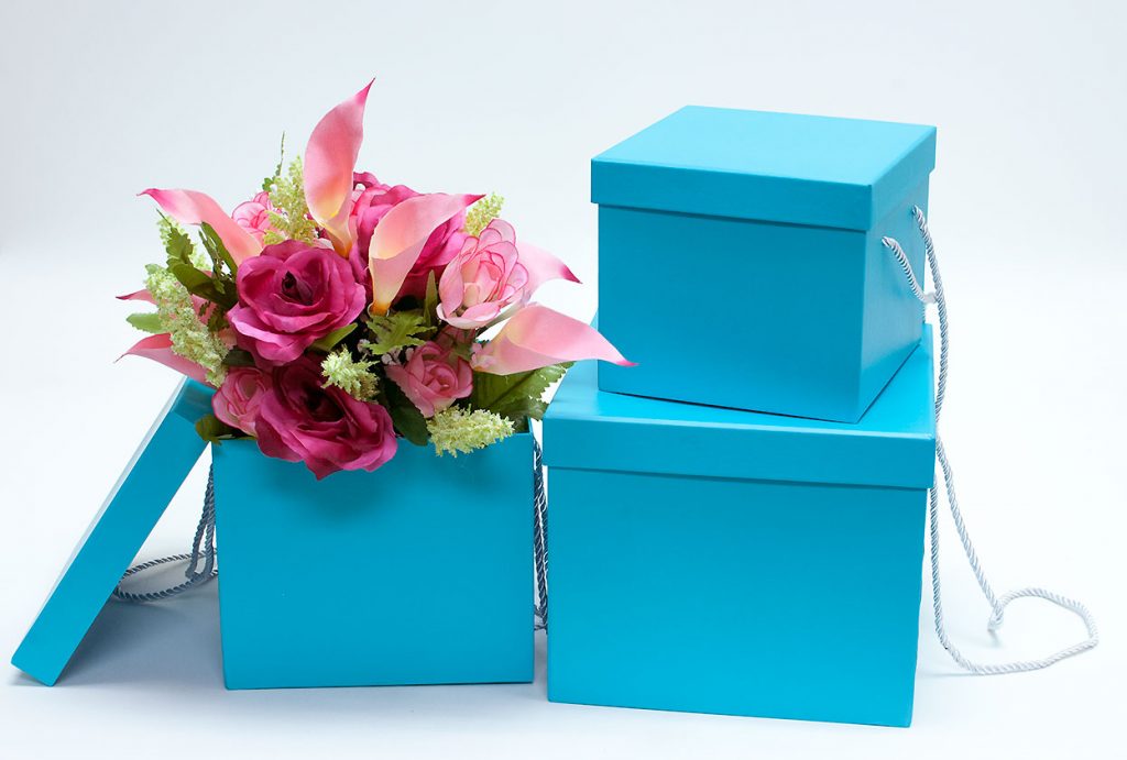 W9458 Light Blue Square Flower Boxes Set of 3 | D & E Floral Supplies