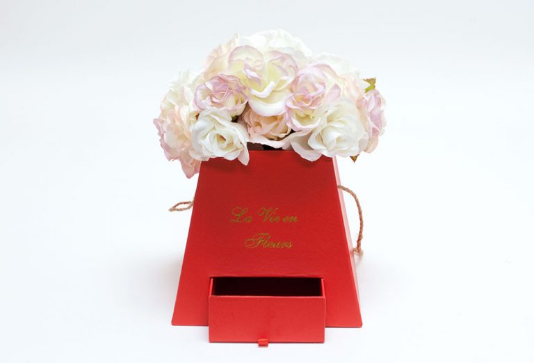 W9474 Red Square Pyramid Frustum Flower Box with Drawer | D & E Floral ...