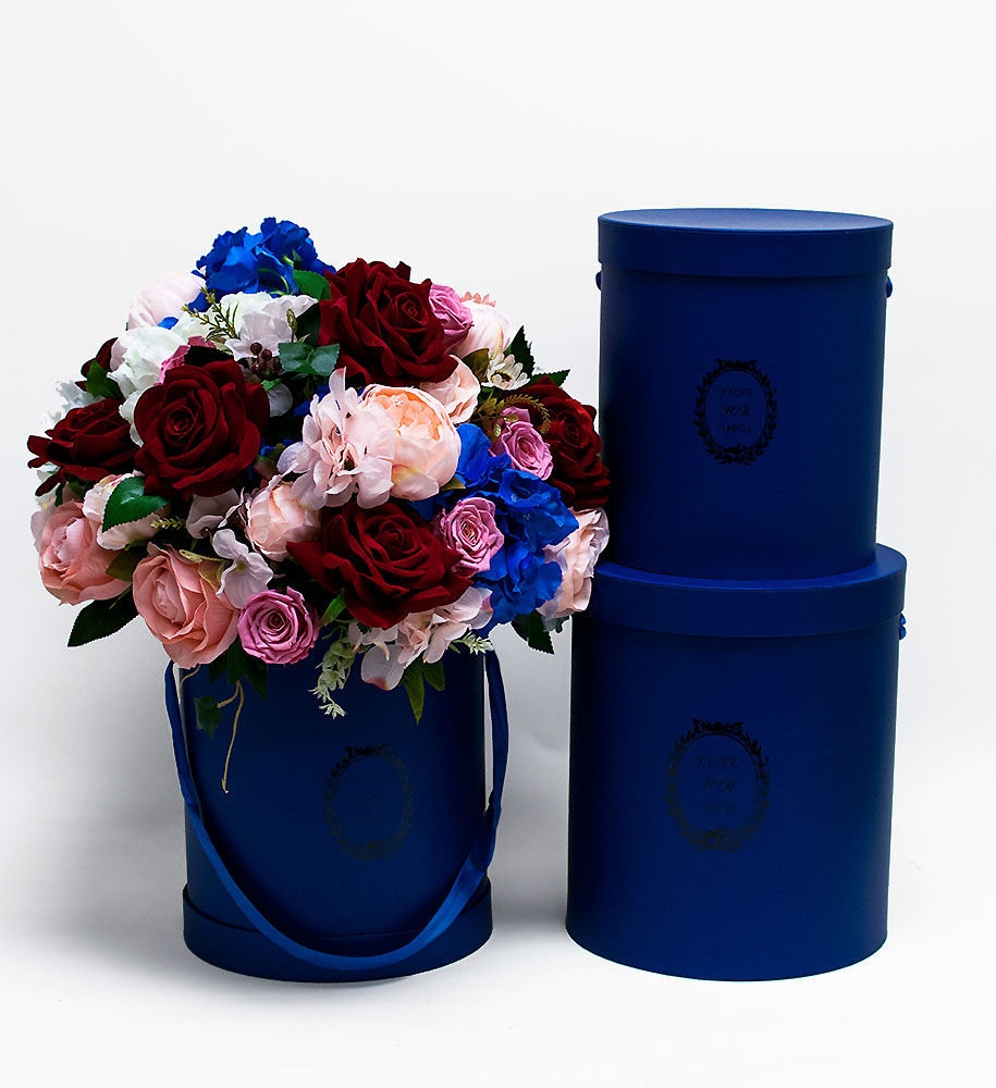 W9218RB Royal Blue Just For You Tall Round Flower Box Set Of 3 D 