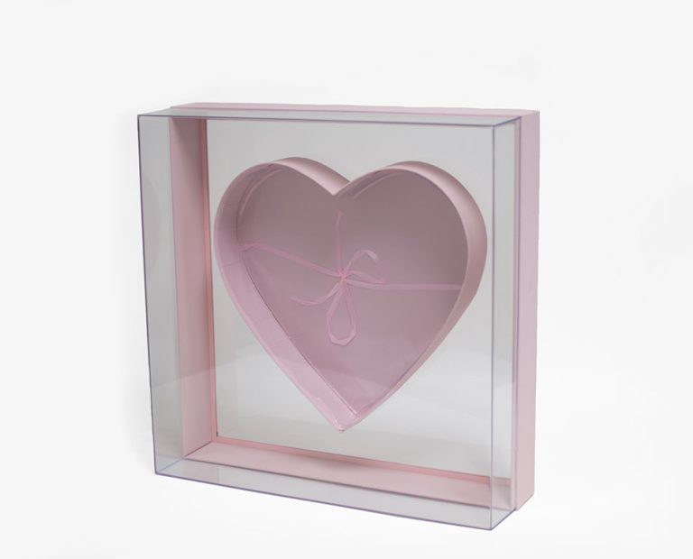 X Large Pink Transparent Hard Plastic Square Flower Box With Heart ...