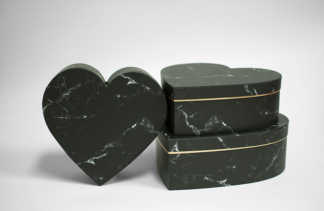 W6728 Black Marble Set of 3 Heart Shape Flower Boxes | D & E Floral ...