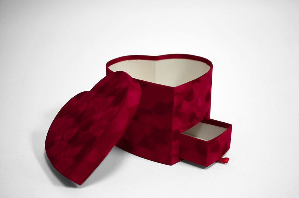 w7803 Red Velvet Heart Shaped Box with Drawer | D & E Floral Supplies