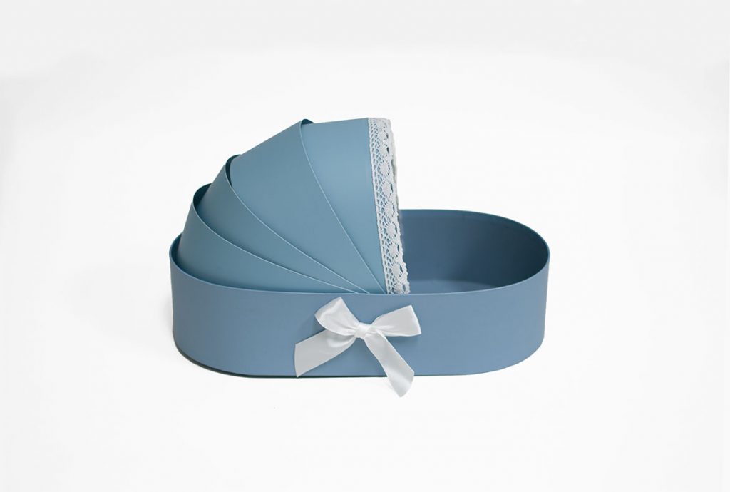 W9298 Blue Baby Bassinet Flower Box | D & E Floral Supplies