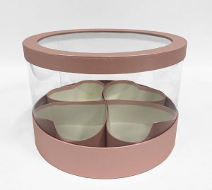 W3030 Pink Clear Round Flower Box with 4 Hearts | D & E Floral Supplies