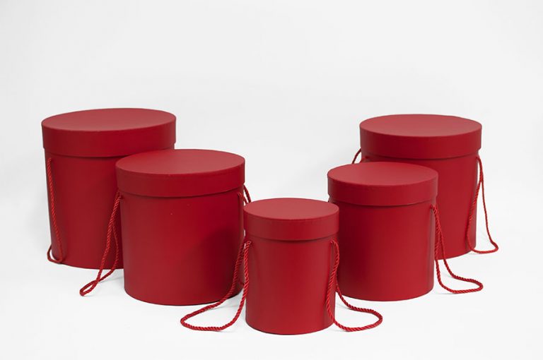 D060Red Set of 5 Red Tall Round Flower Box | D & E Floral Supplies